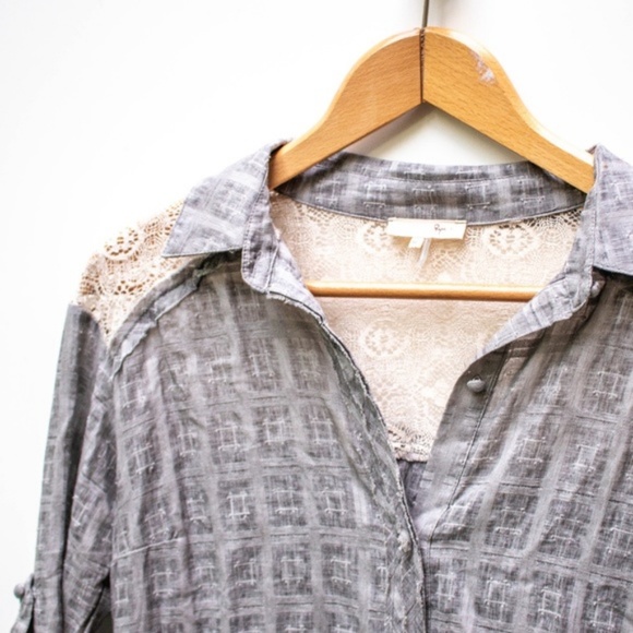 Modcloth | Tops | Ryu Gray Lace Back Button Down High Low Tunic | Poshmark